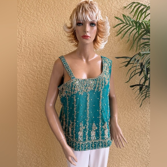 Tops | Egyptian Theme Embellished Top In Green Two Layer Fabric | Poshmark